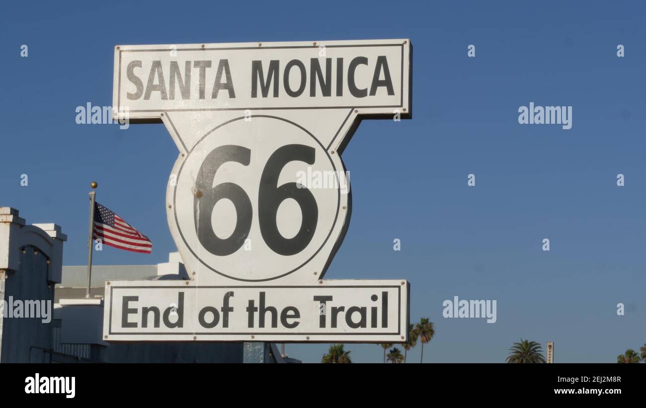 SANTA MONICA, LOS ANGELES, USA - 28 OCT 2019: Historic route 66, famous ...
