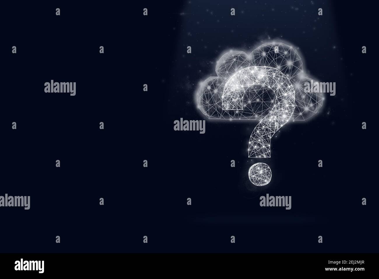 hologram of the question mark with cloud storage on dark blue ...