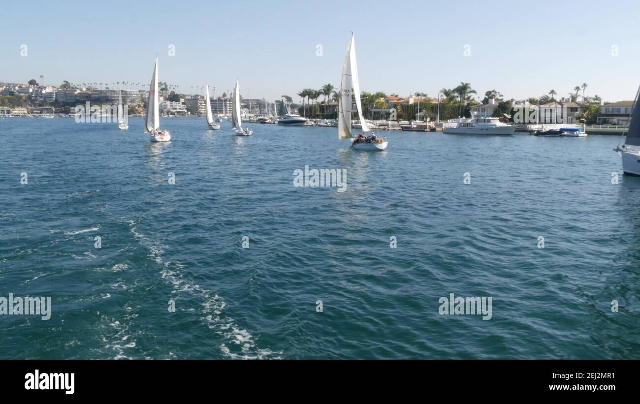 NEWPORT BEACH, CALIFORNIA, USA - 03 NOV 2019: Marina resort with yachts ...
