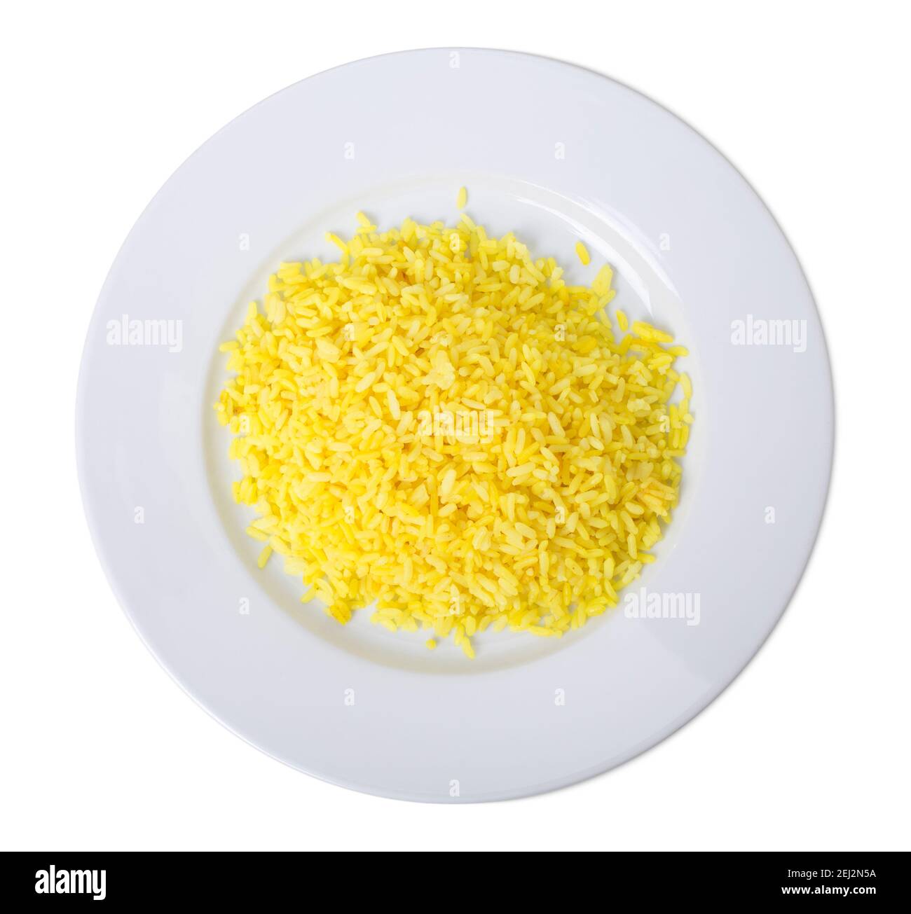 Boiled yellow rice. Isolated on a white background Stock Photo - Alamy