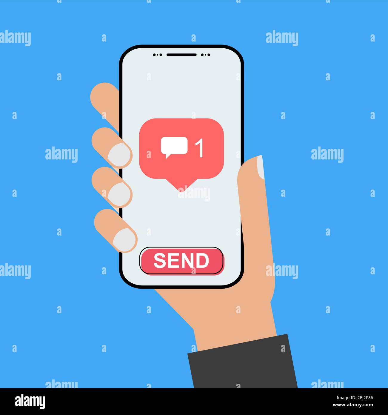 Modern design style hand holding the smartphone with new one person ...