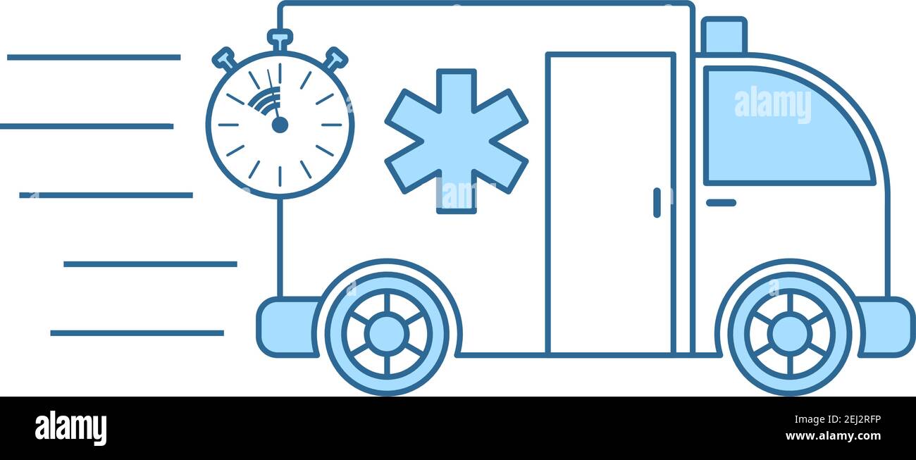 Fast Ambulance Car Icon. Thin Line With Blue Fill Design. Vector ...