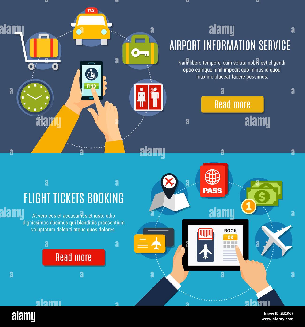 Airport information online service with flight tickets booking 2 flat ...