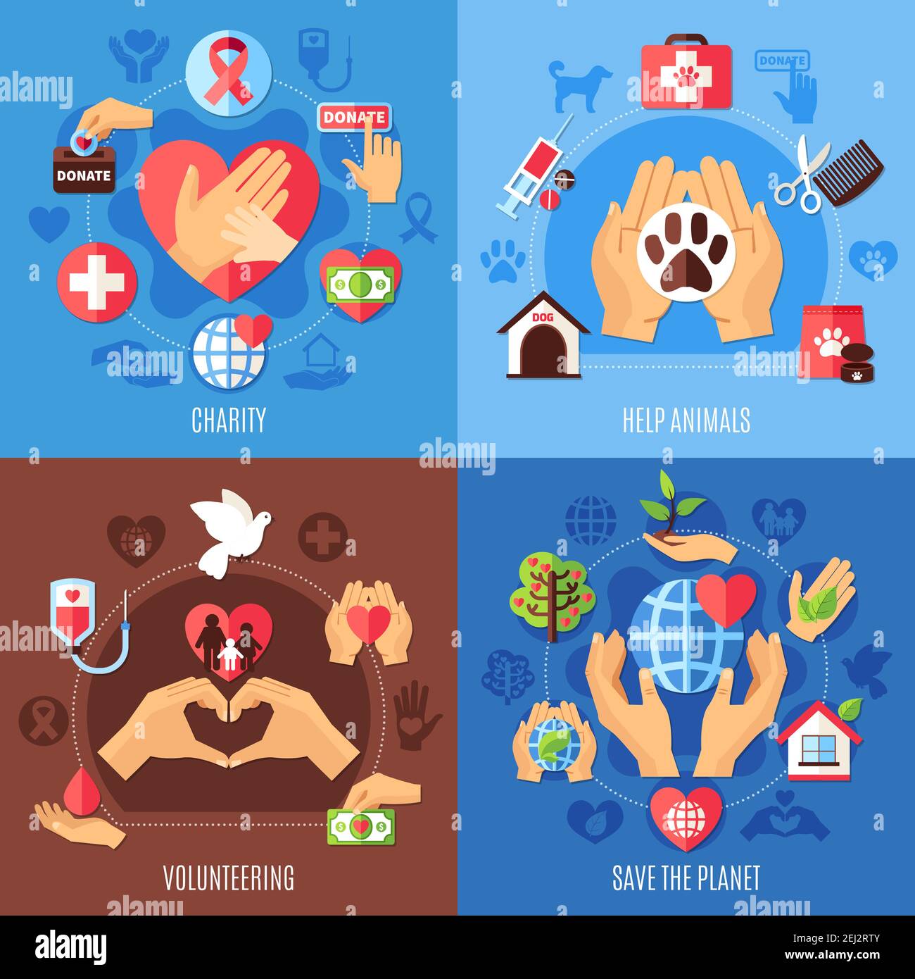 Charity design concept with compositions of flat images with human ...