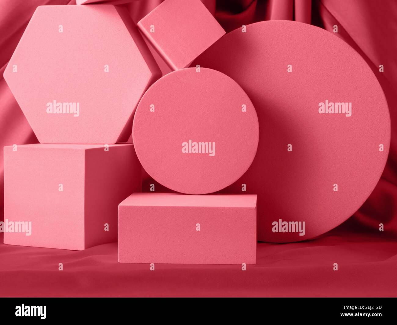 Geometric shapes pink coral stand podium mockup for product display on ...