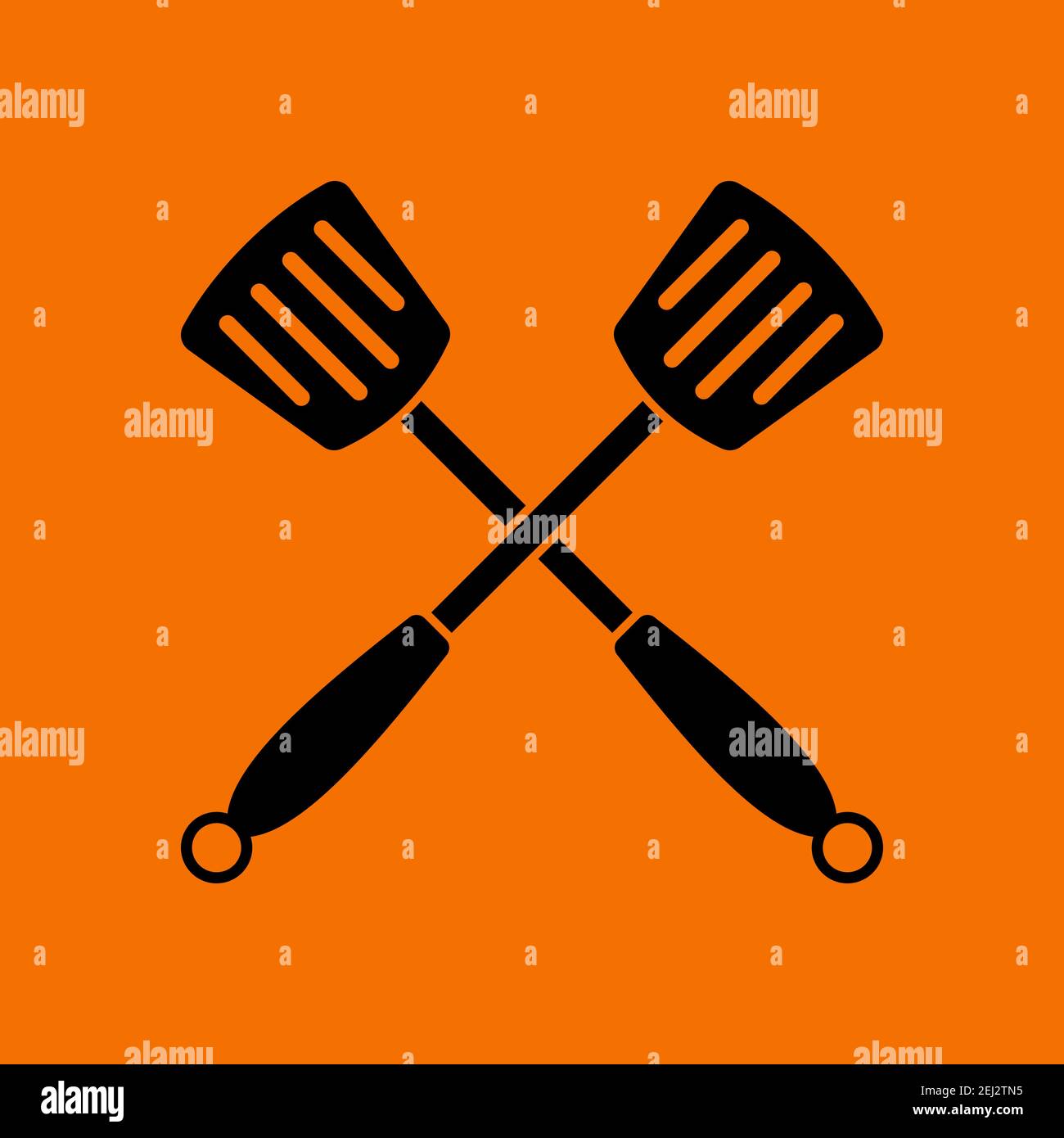 Crossed Frying Spatula. Black on Orange Background. Vector Illustration ...