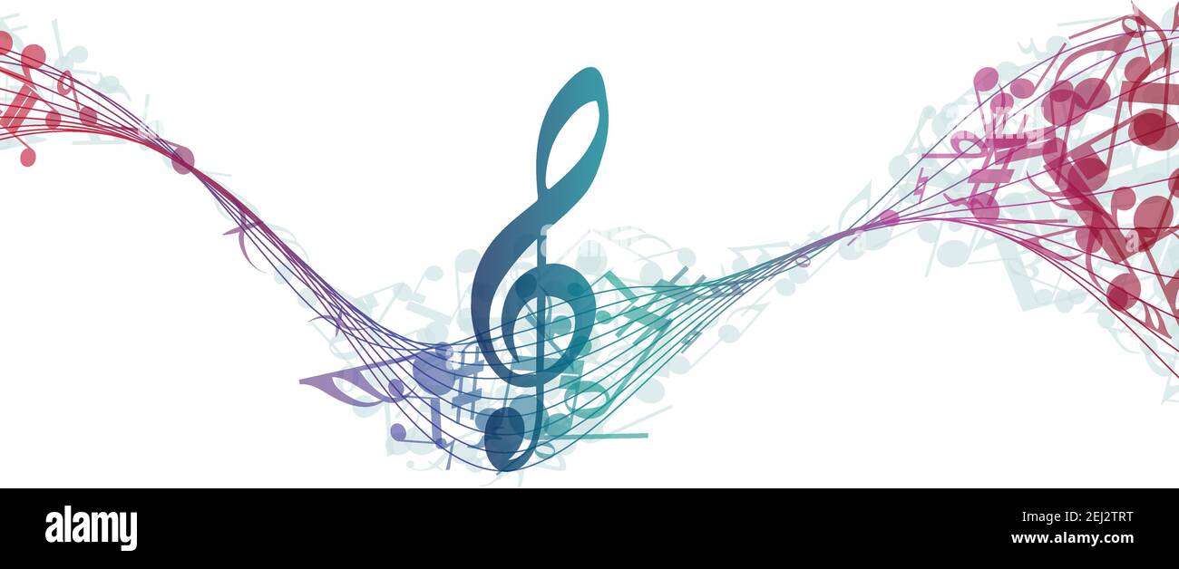 Multicolour musical notes staff background. Vector illustration with ...