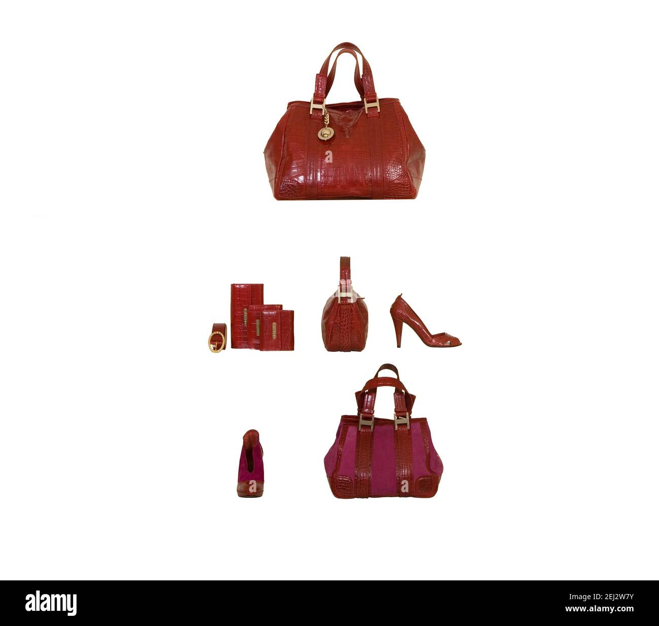 Large group of fashionable women's shoes and purse composition ...