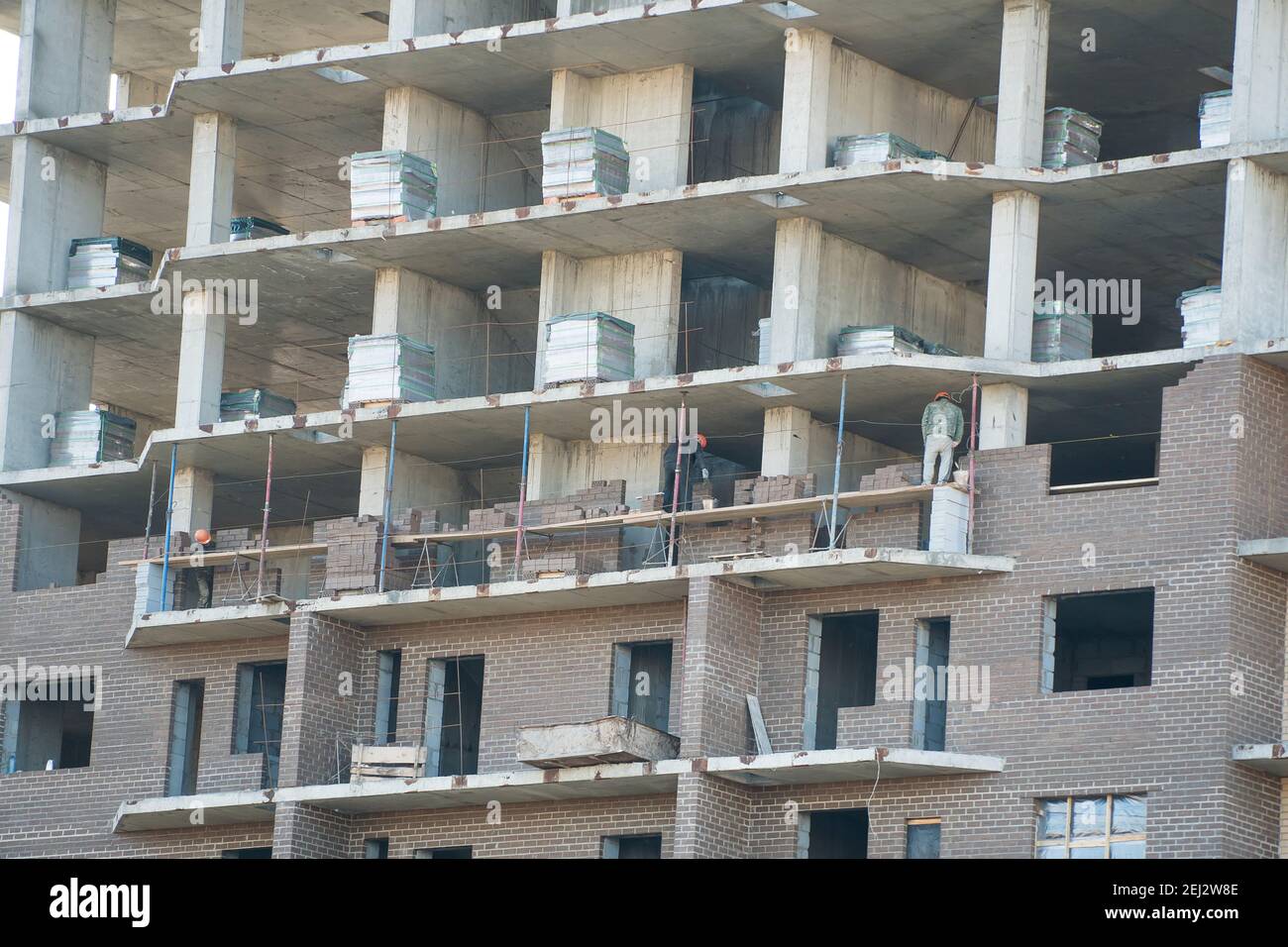 Construction of a multi-storey residential building. Pre-fabricated ...