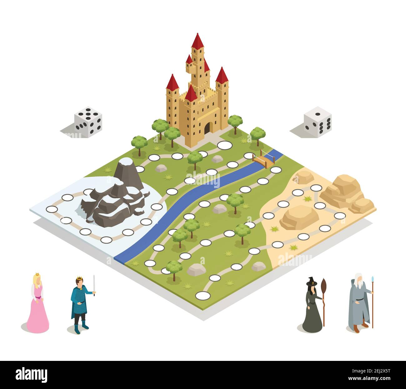Fairy tale gameboard with castle landscape prince princess witch ...