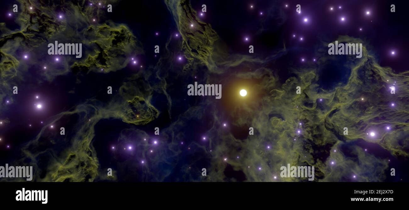 The galactic dust nebula and the birth of stars in the galaxy 3d render ...