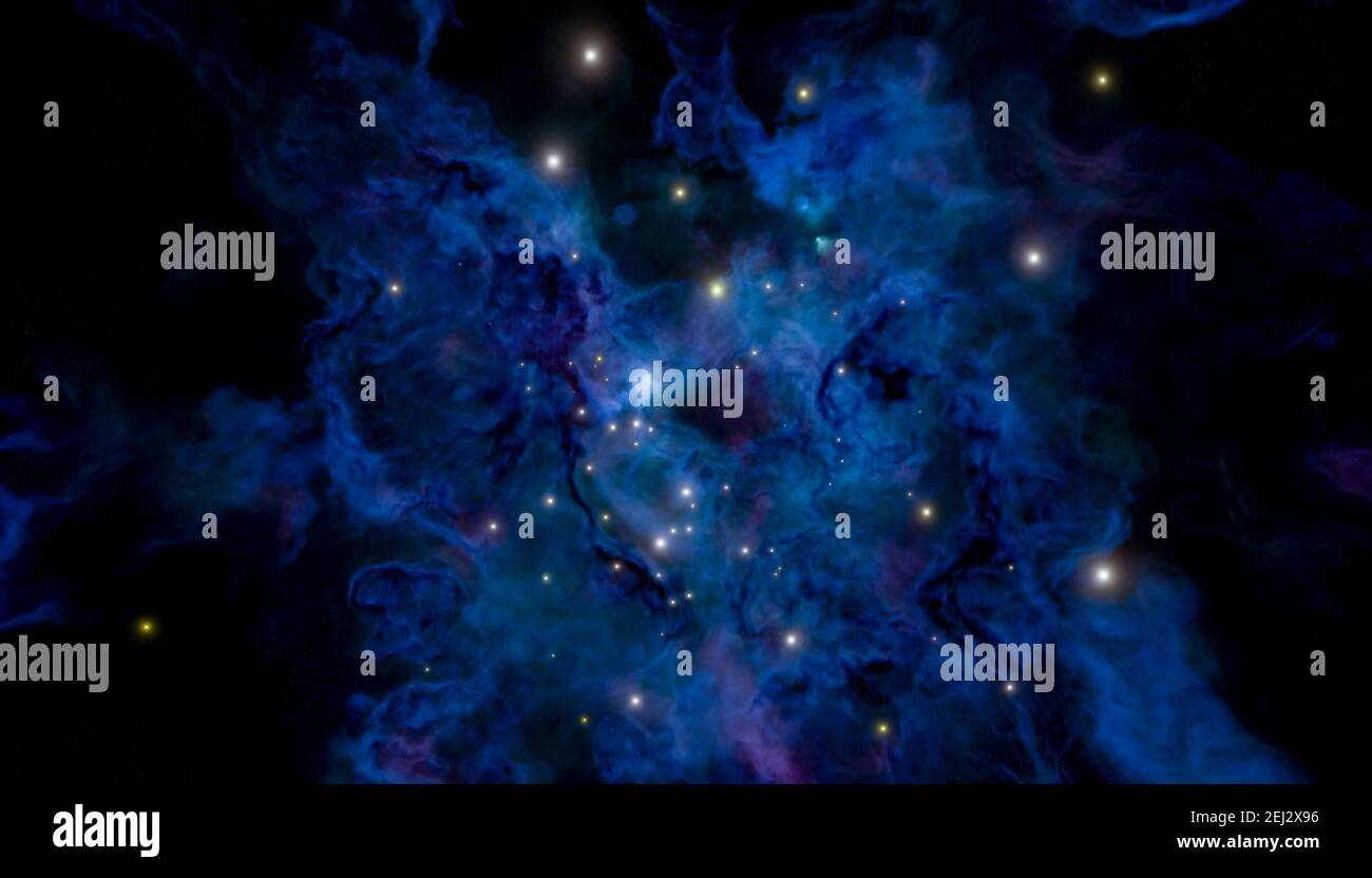 The galactic dust nebula and the birth of stars in the galaxy 3d render ...