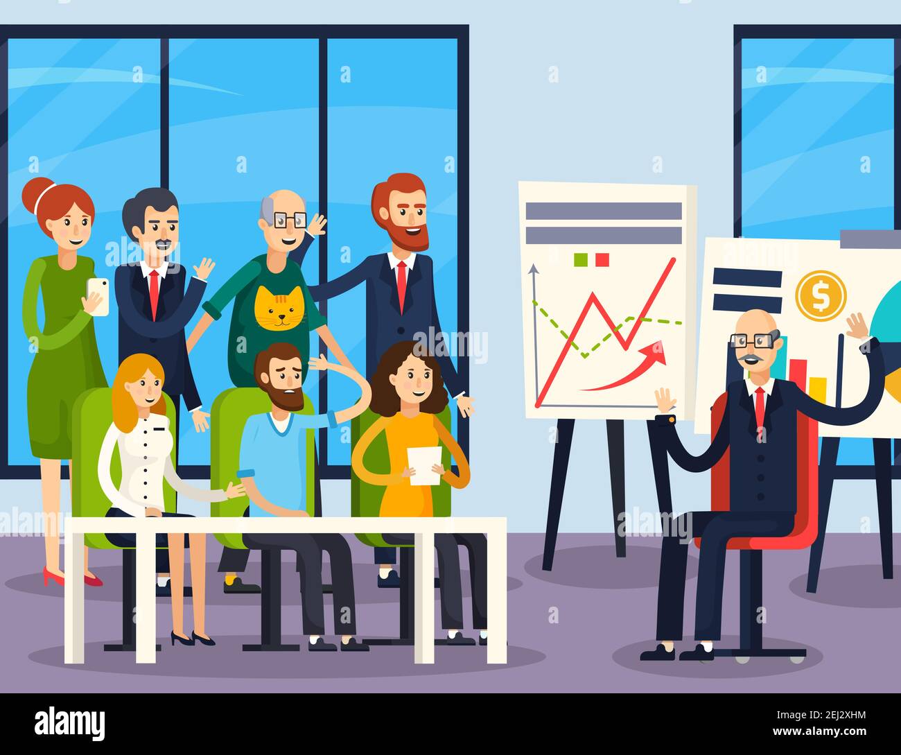 Business coaching orthogonal background with expert and emotional ...