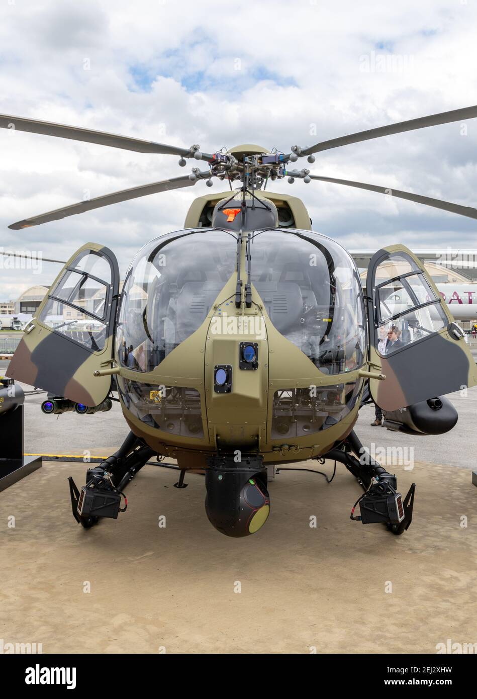 Serbian Army Airbus H145M battle support helicopter at the Paris Air Show. France - June 20 ...