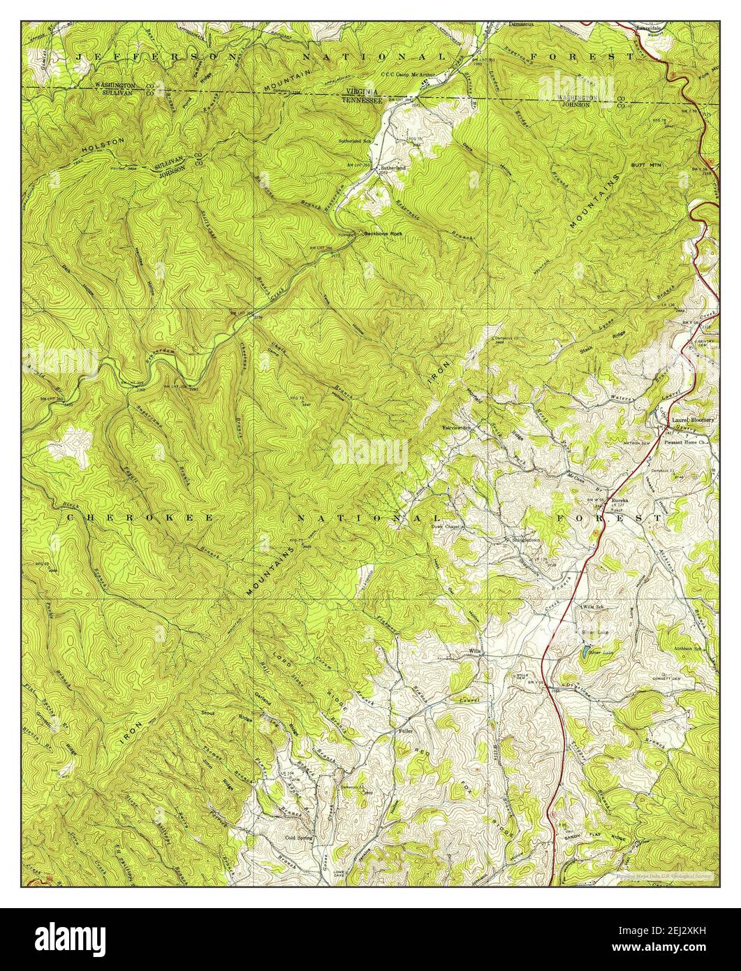 Laurel Bloomery, Tennessee, map 1938, 1:24000, United States of America ...