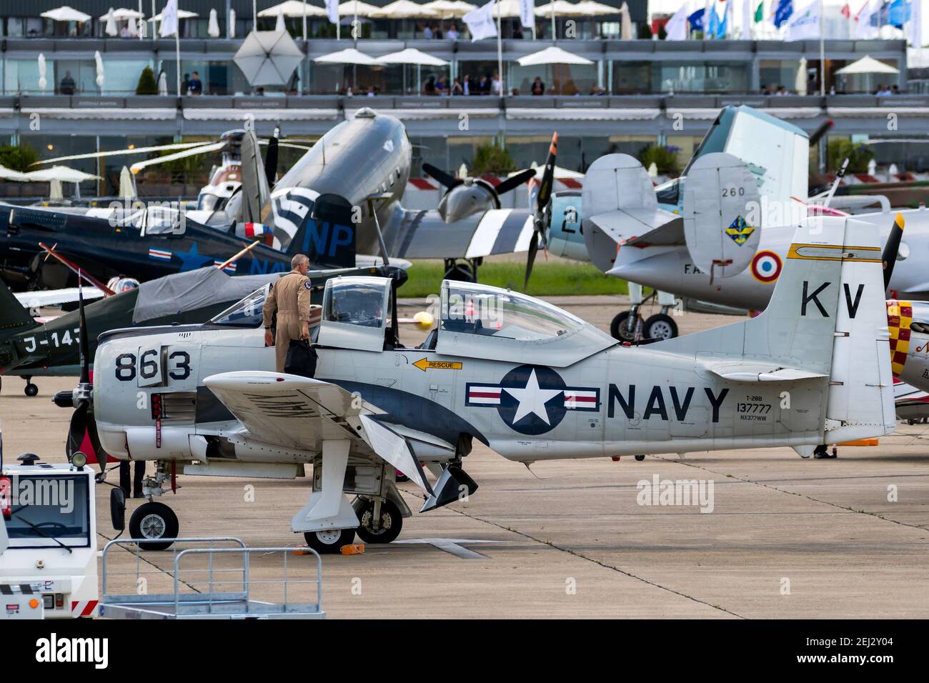 North American T-28B Trojan aircraft in US Navy colors at the Paris Air ...