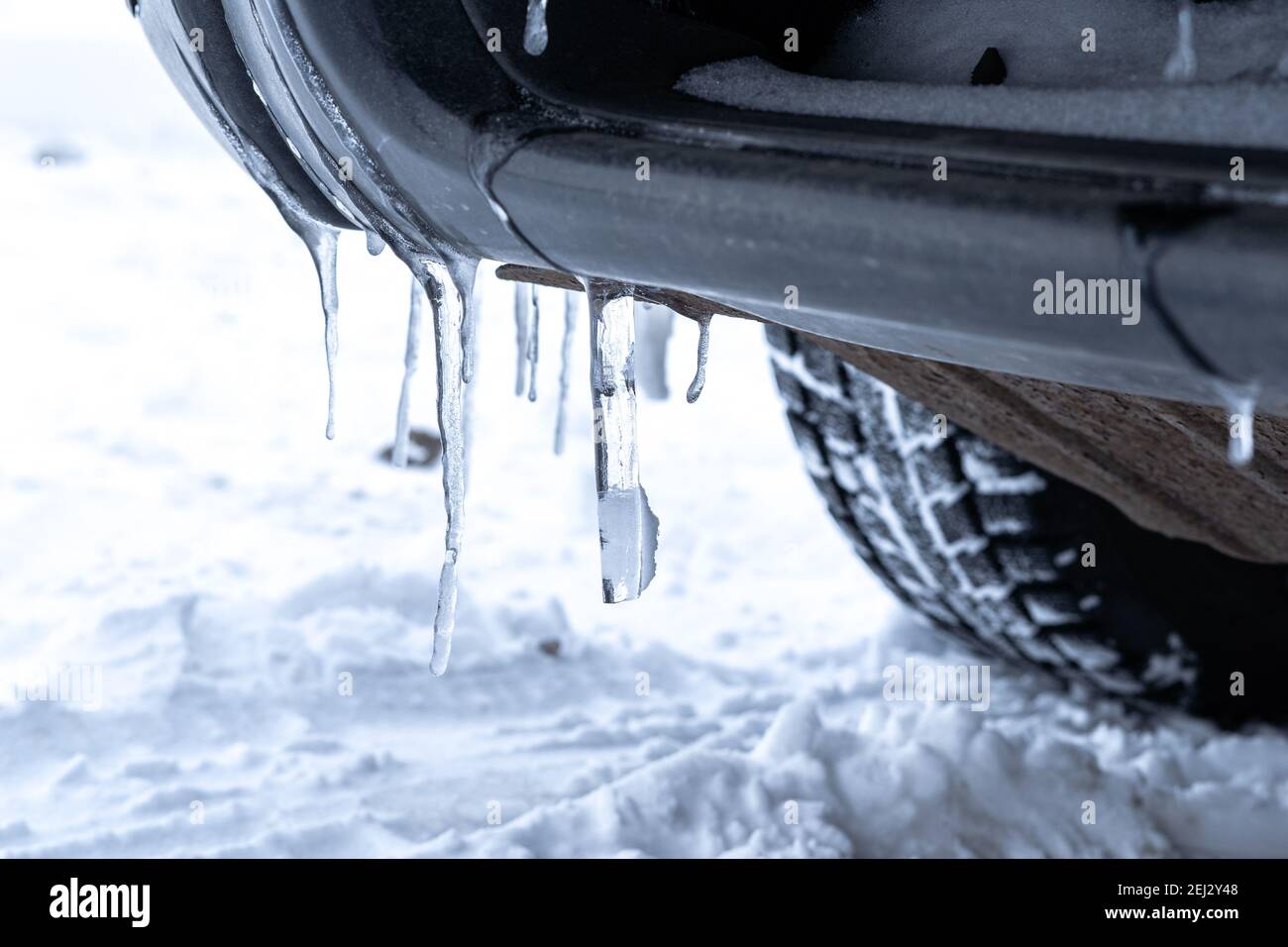 Ice icicles formed on a car in winter Stock Photo - Alamy
