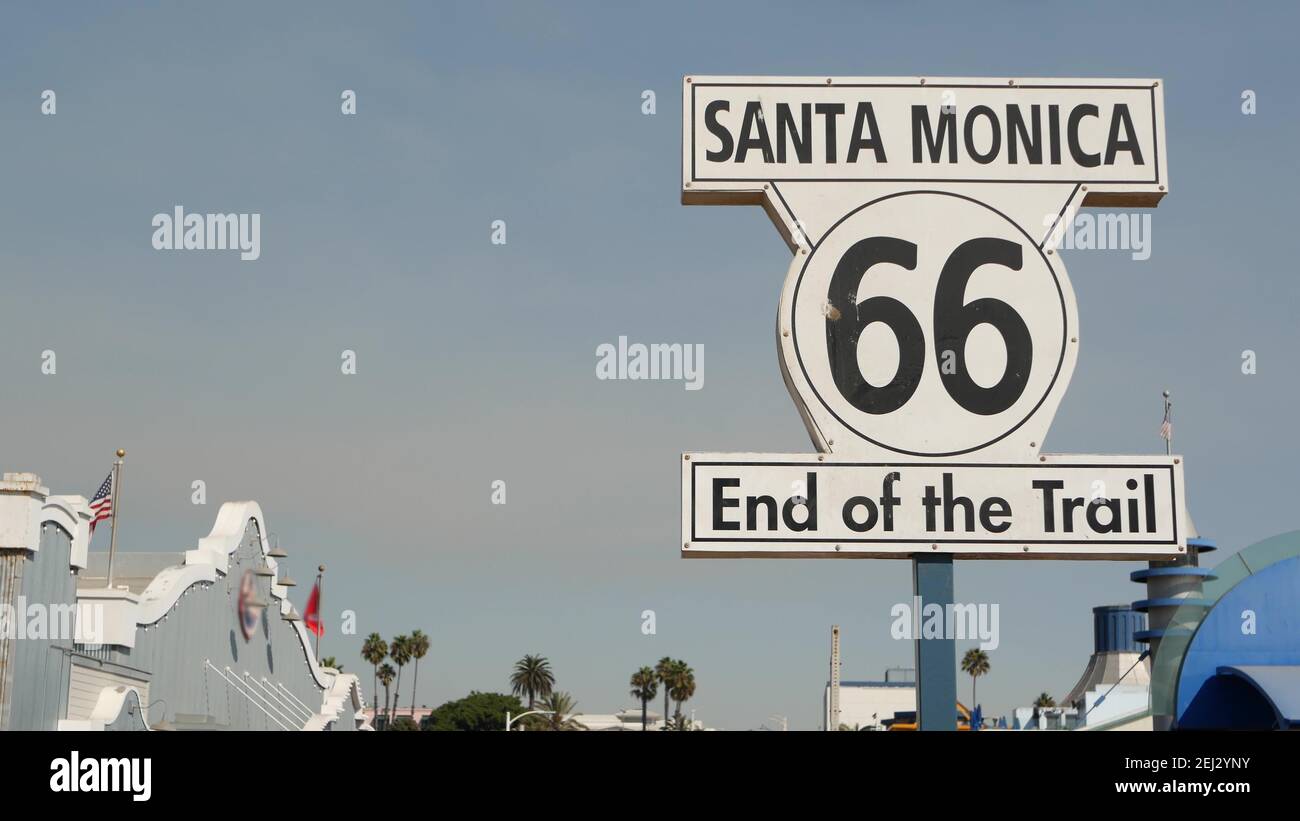 SANTA MONICA, LOS ANGELES, USA - 28 OCT 2019: Historic route 66, famous ...