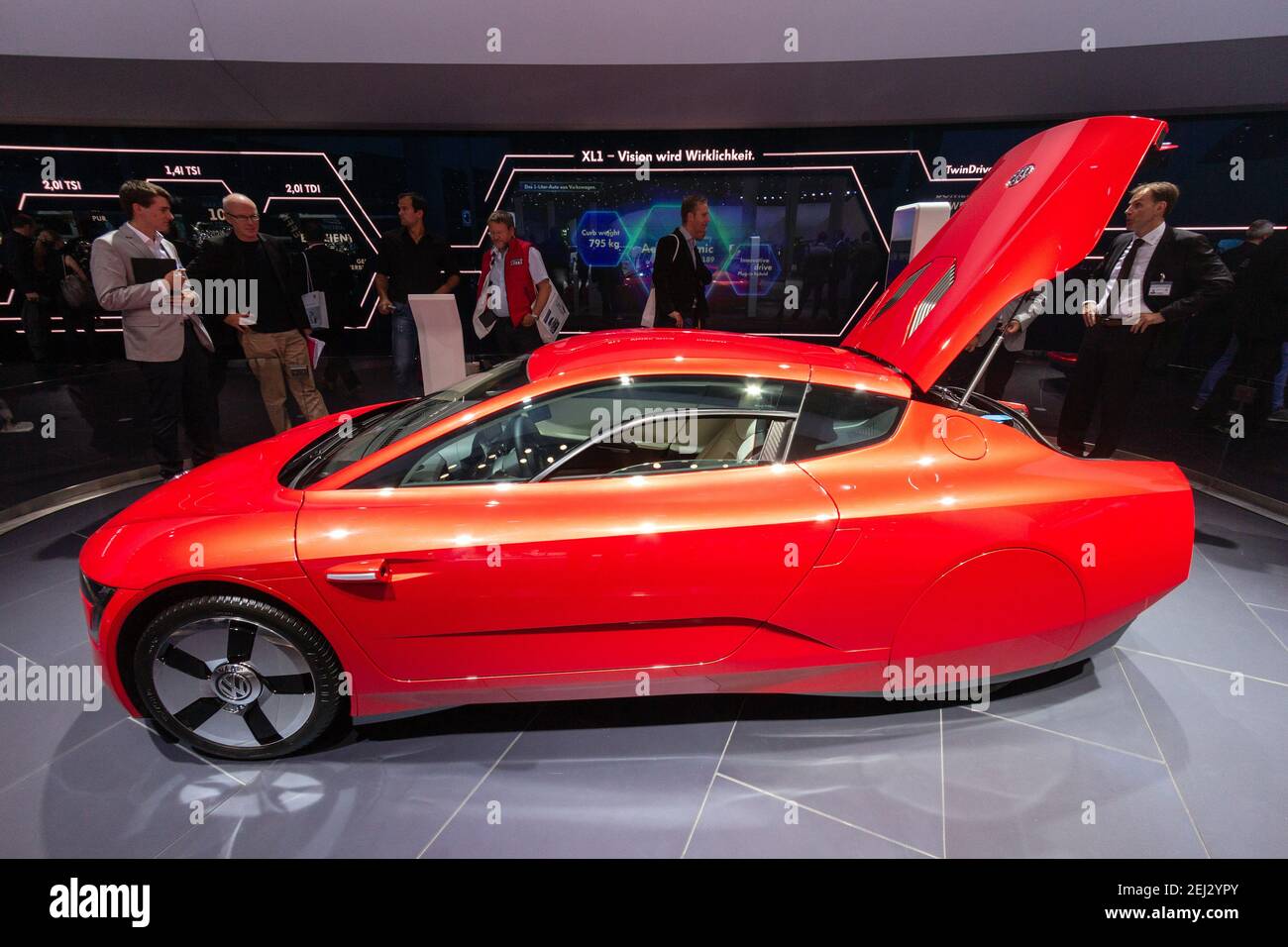 FRANKFURT, GERMANY - SEP 13, 2013: Volkswagen XL1 car showcased at the ...