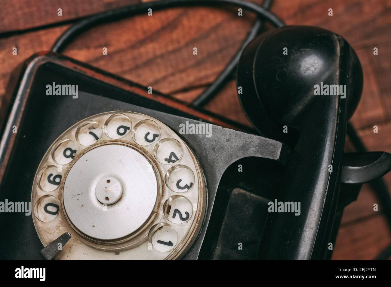 retro telephone old technology communication antique wood background ...