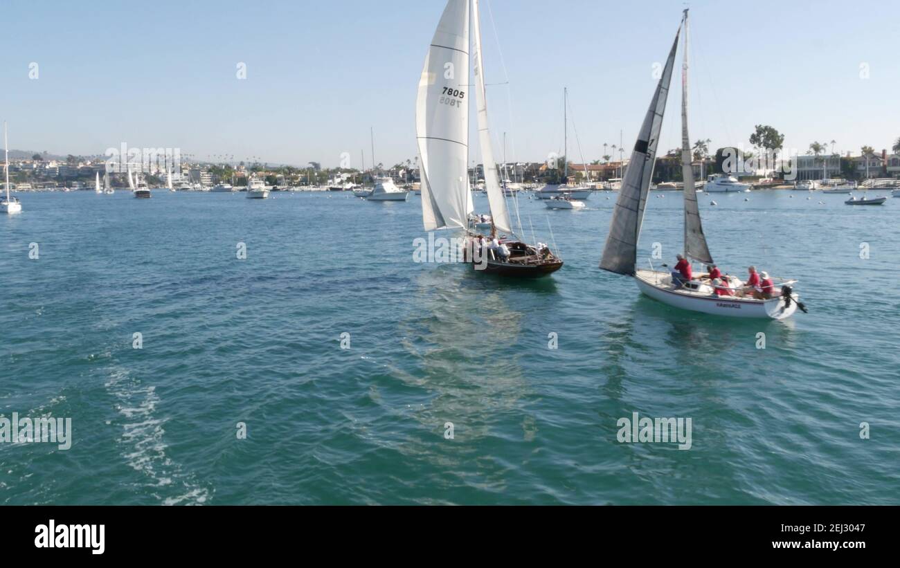 NEWPORT BEACH, CALIFORNIA, USA - 03 NOV 2019: Marina resort with yachts ...