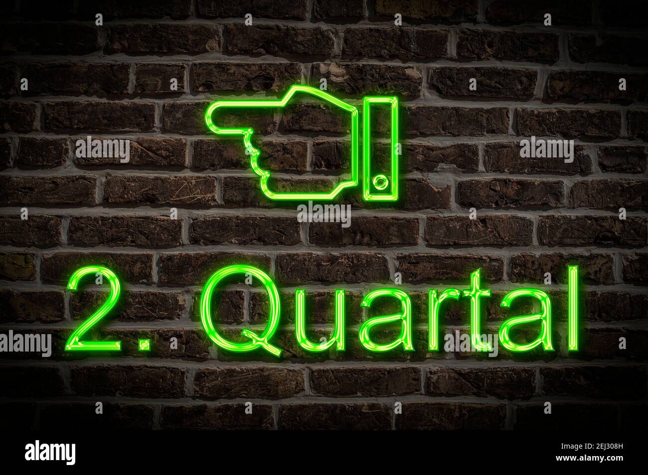 Detail photo of a neon sign on a wall with the inscription 2. Quartal ...