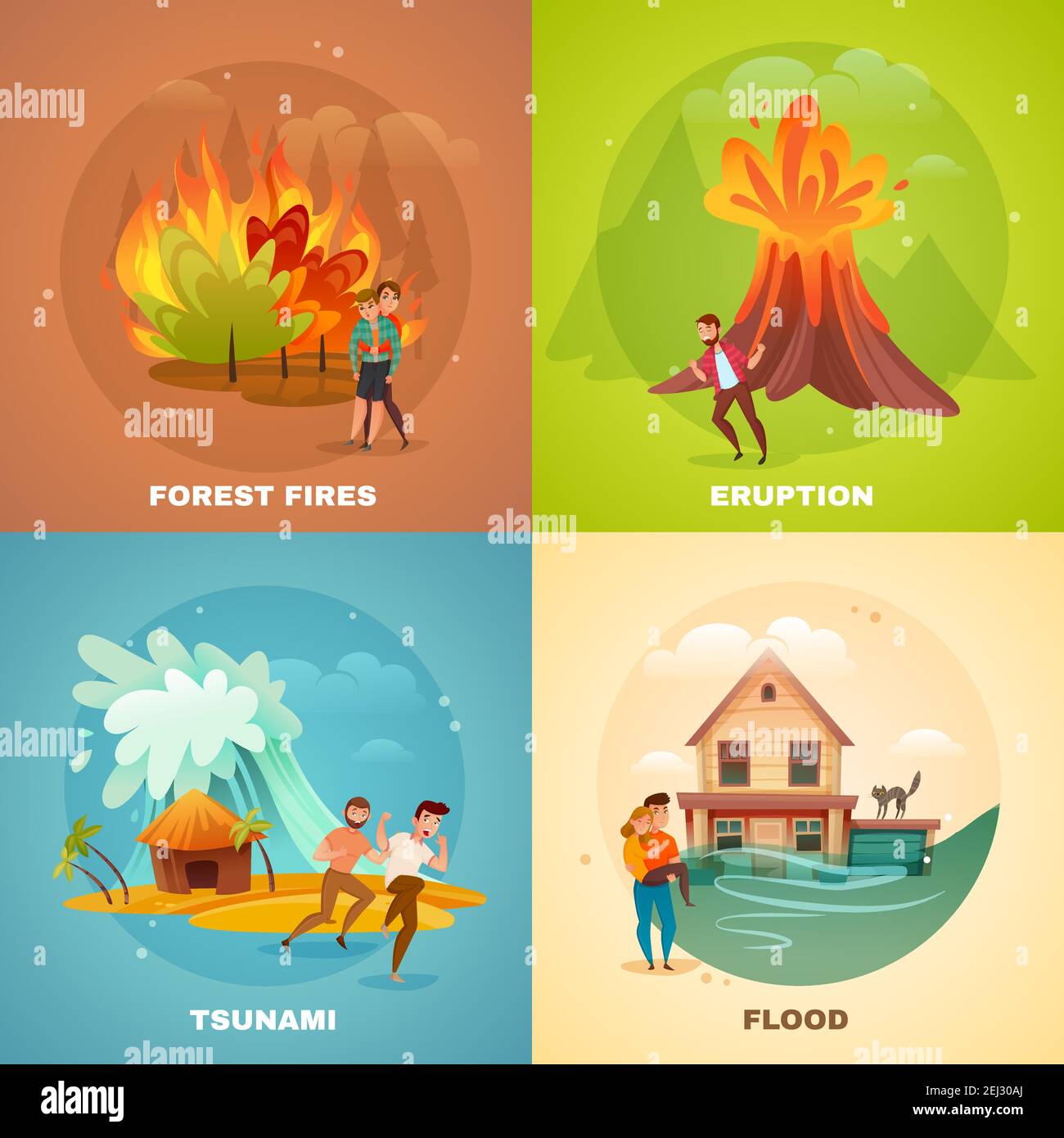 Natural disasters design concept with forest fires, volcano eruption ...