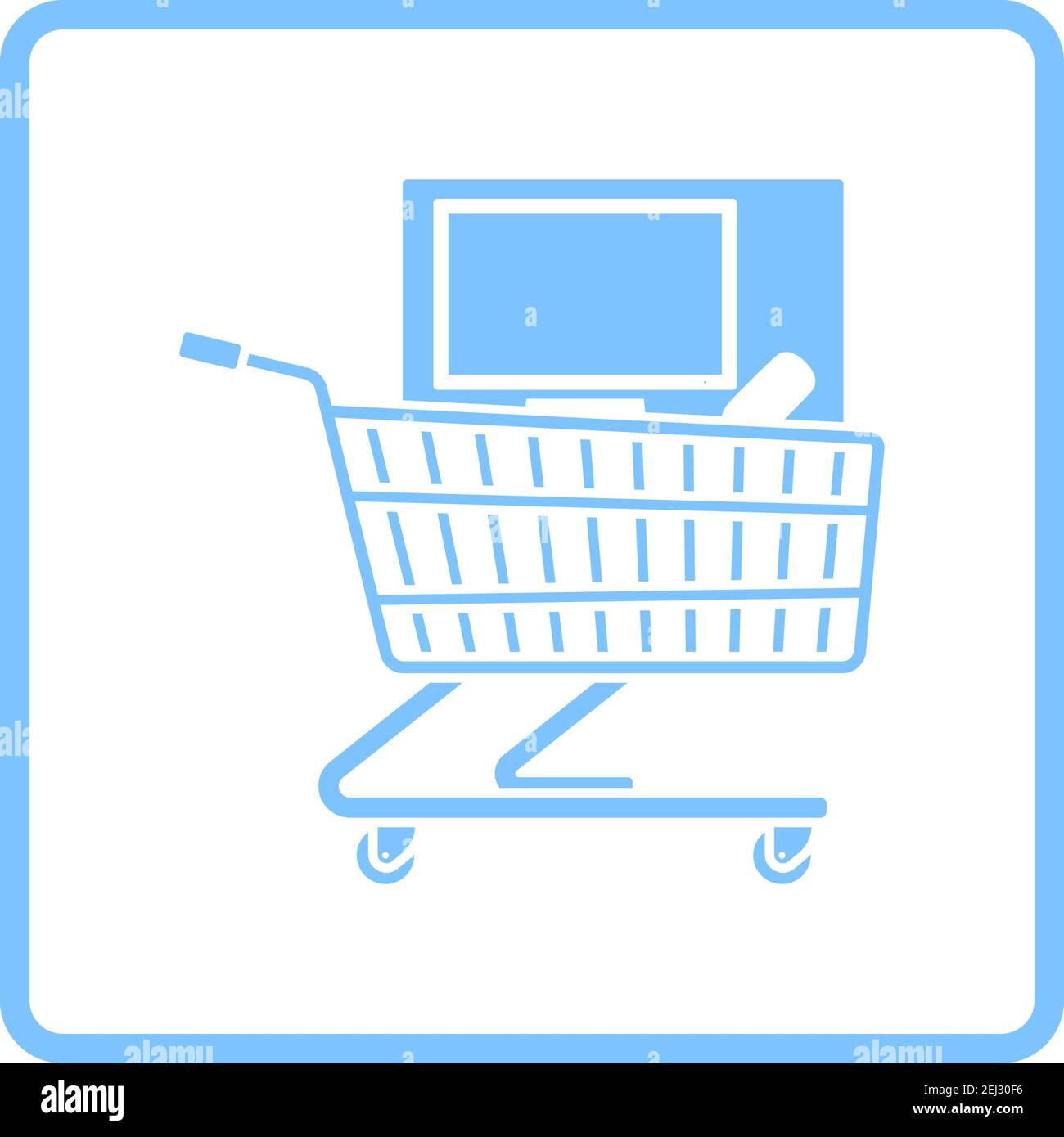 Shopping Cart With PC Icon. Blue Frame Design. Vector Illustration ...