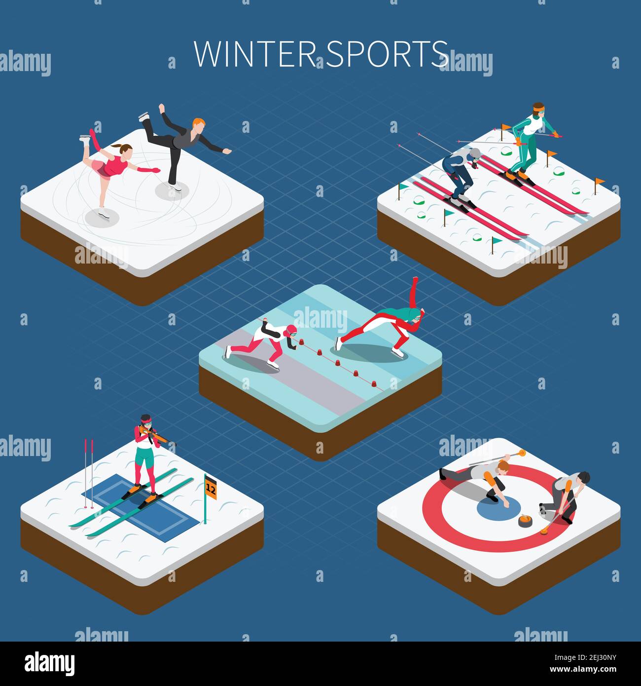 Winter sport isometric people composition with olympic athletes in ...