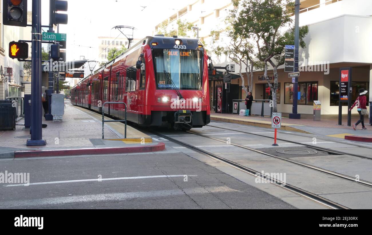 SAN DIEGO, CALIFORNIA USA - 4 JAN 2020: MTS Trolley on tramway ...