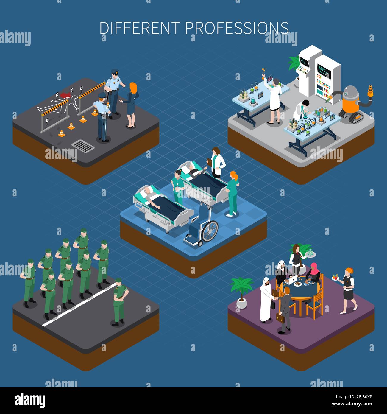 Professions uniform isometric people composition with images of human characters in detail ...