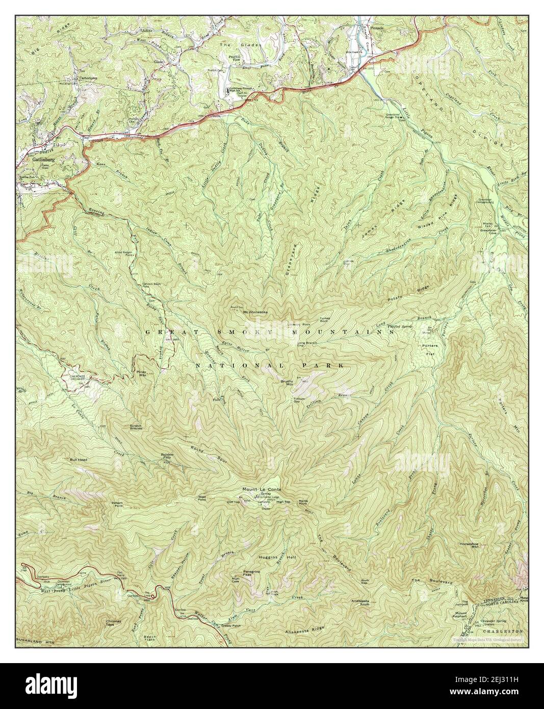 Mount Le Conte, Tennessee, map 1964, 1:24000, United States of America ...