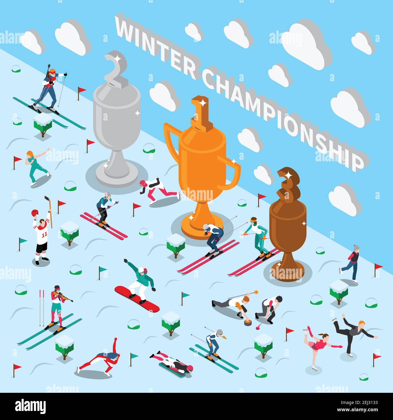Winter sport isometric people composition with conceptual composition ...