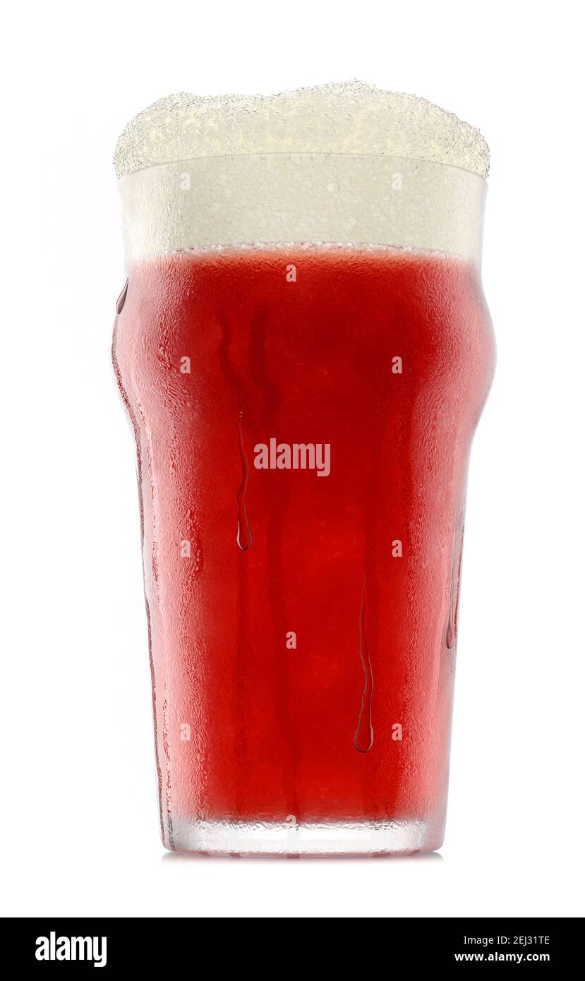 Frosty glass of fresh draft beer with bubble froth isolated on white ...