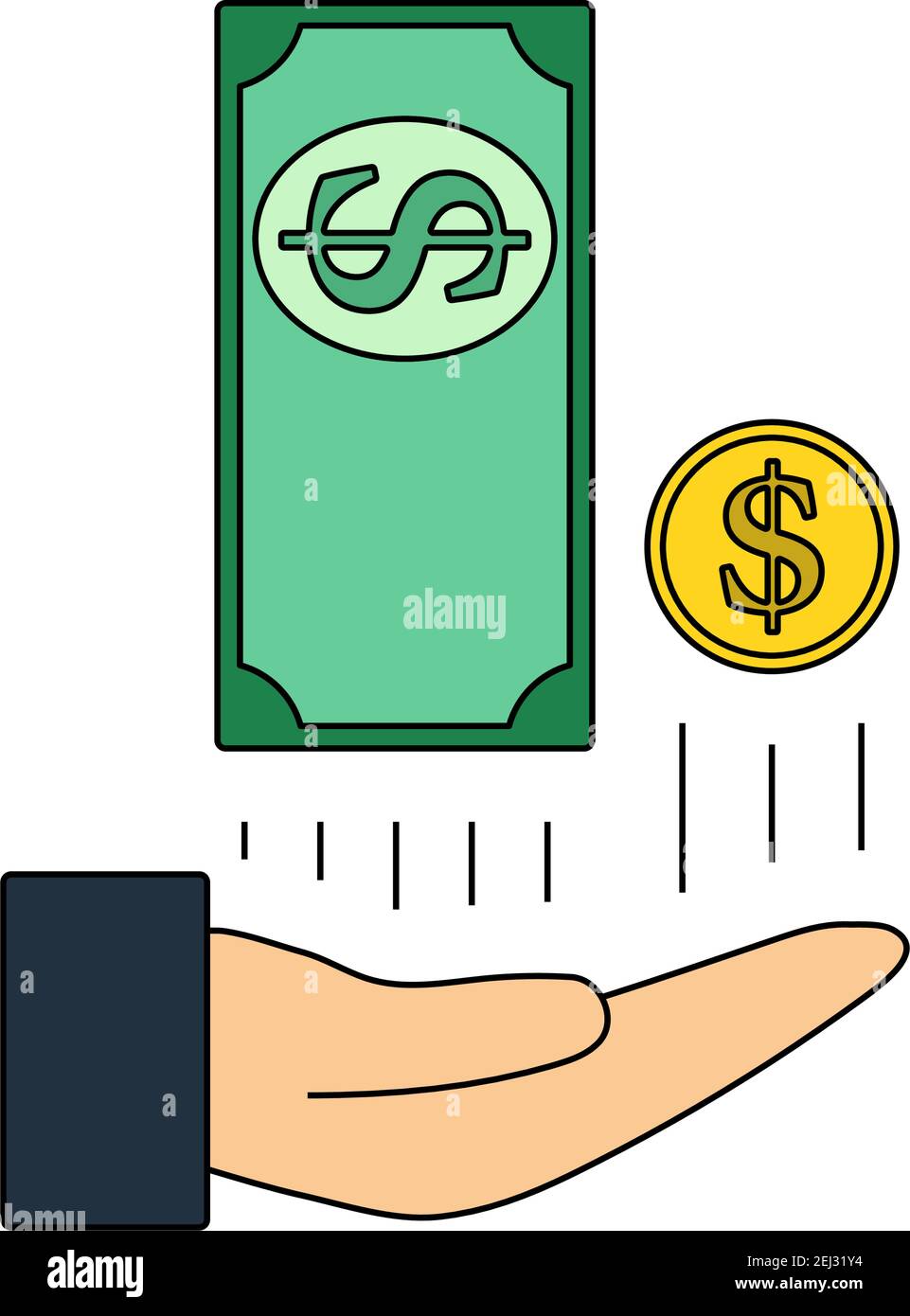 Cash Back To Hand Icon. Editable Outline With Color Fill Design. Vector ...