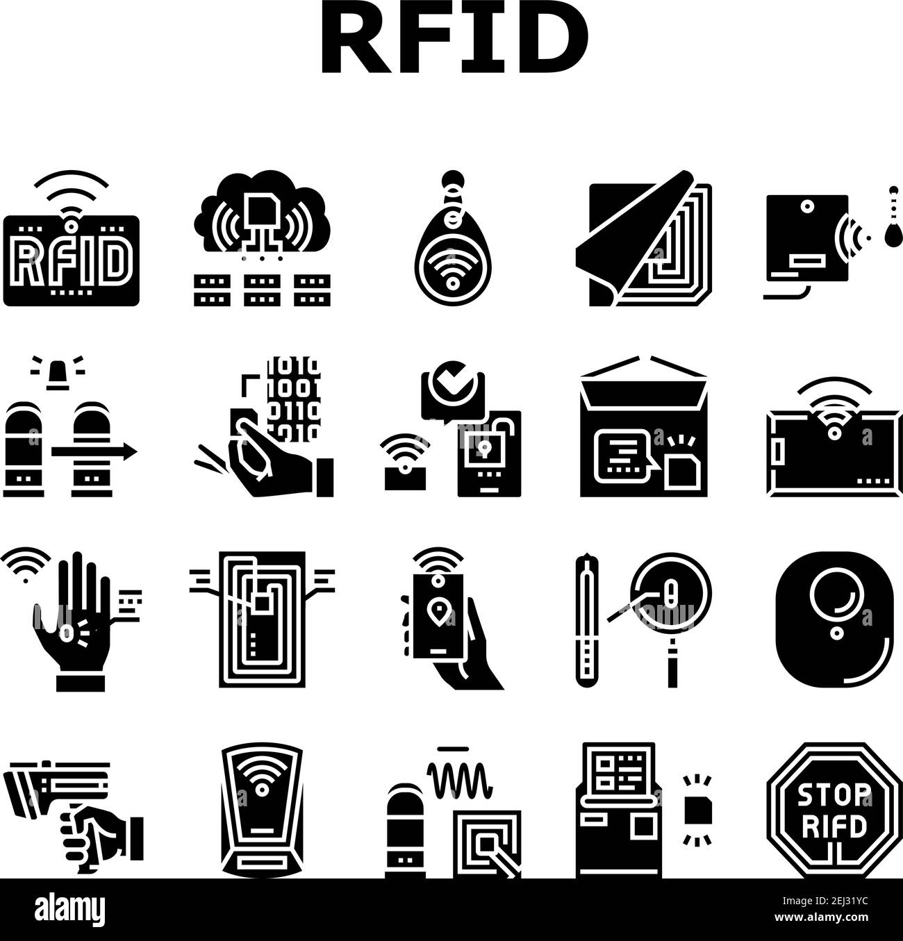 Rfid Chip Technology Collection Icons Set Vector Stock Vector Image ...
