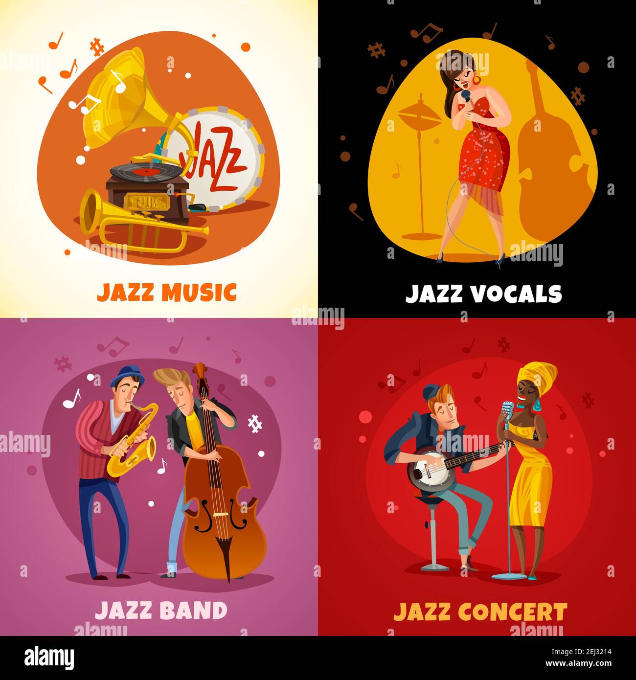 Jazz music design concept with performance in band, concert, women ...
