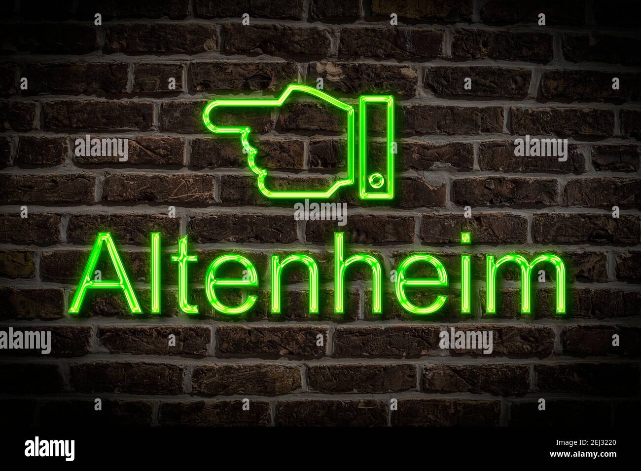 Detail photo of a neon sign on a wall with the inscription Altenheim ...