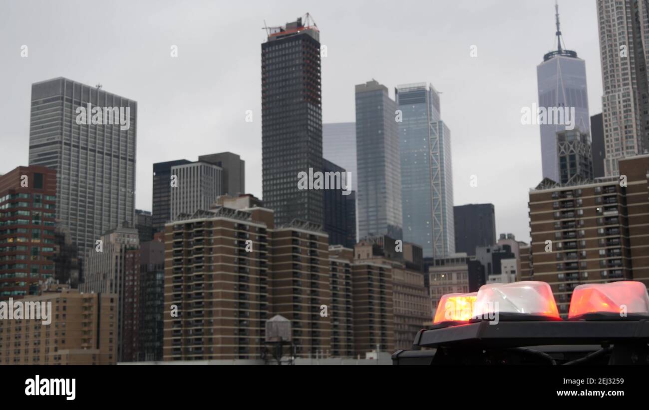 NEW YORK CITY, USA - 12 MAR 2020: Emergency siren glowing, 991 police ...