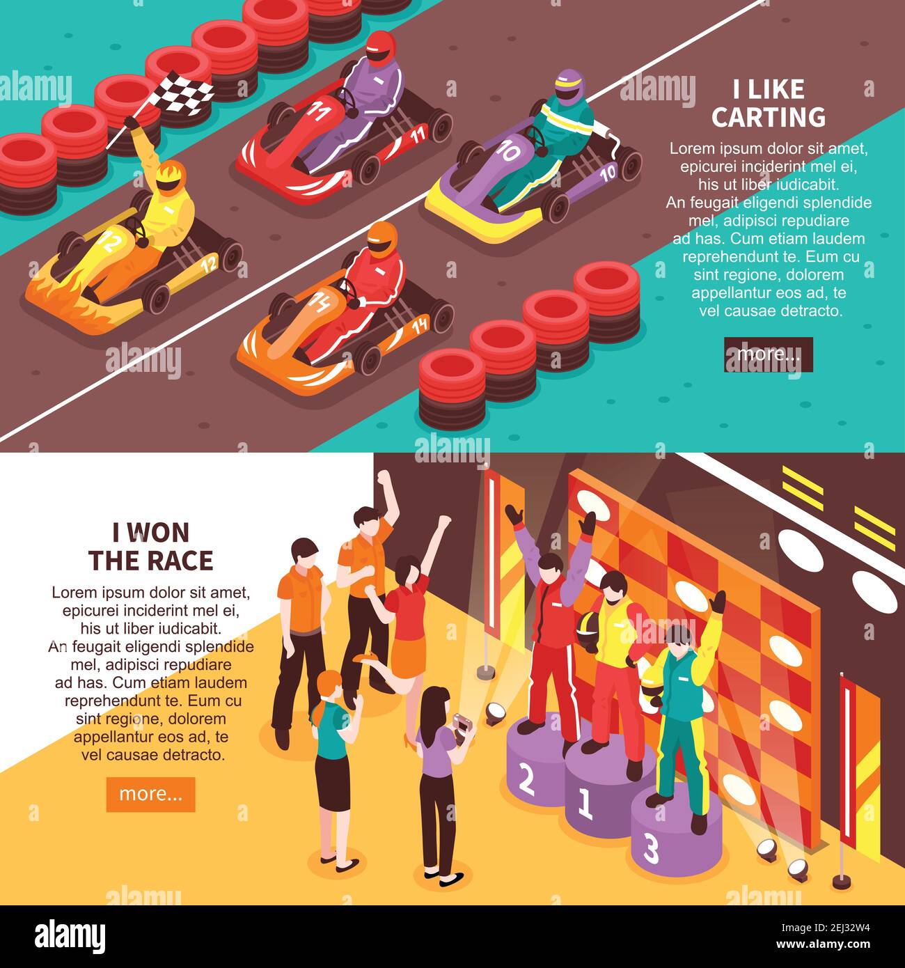 Set of two horizontal isometric carting banners with editable text read ...