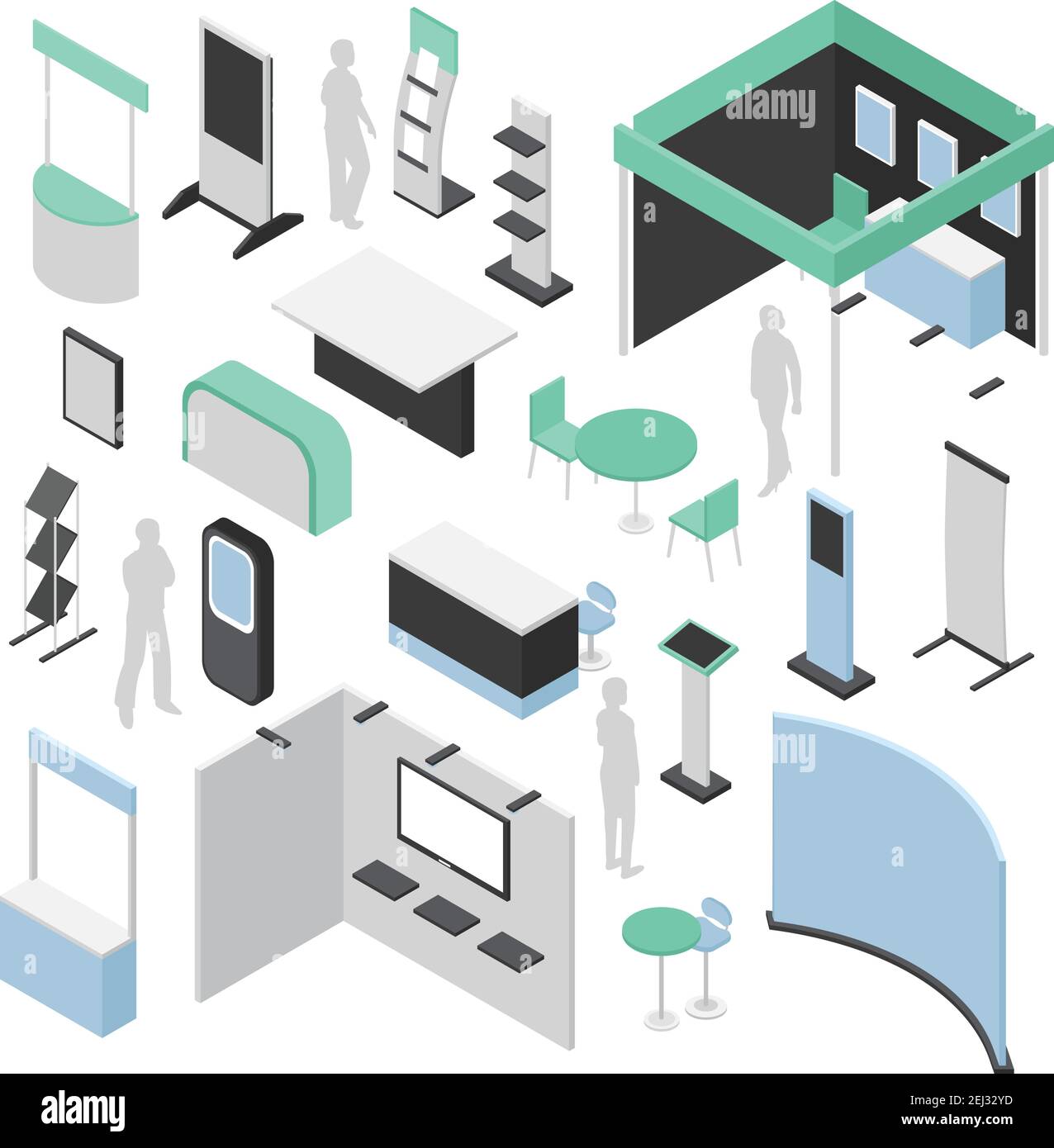 Isometric expo stand exhibition set of isolated elements for ...
