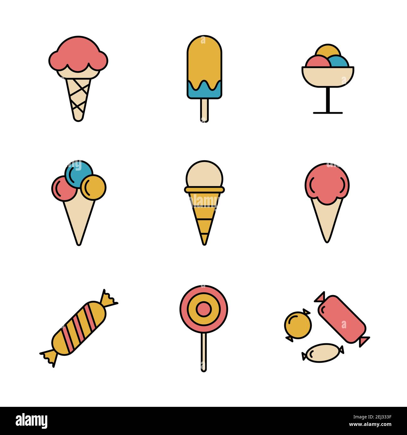 Set of colored Simple different sweets icon in trendy line style ...