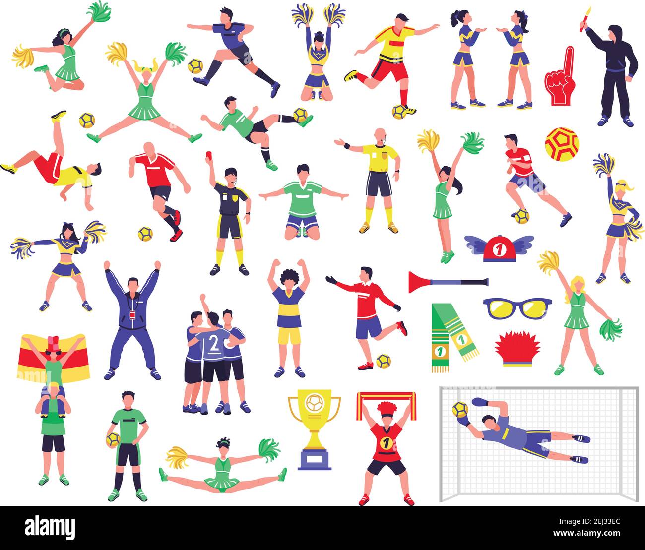 Football soccer players cheerleaders fans set of isolated human figures ...