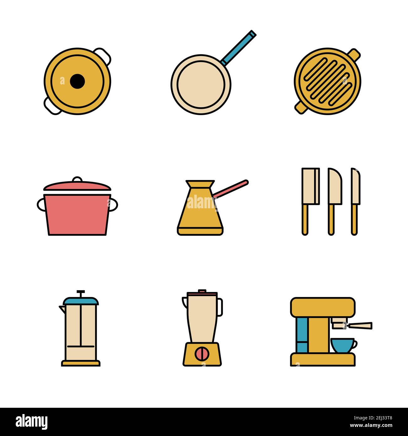 Set of Simple colored restaurant utensils, utensils for food ...