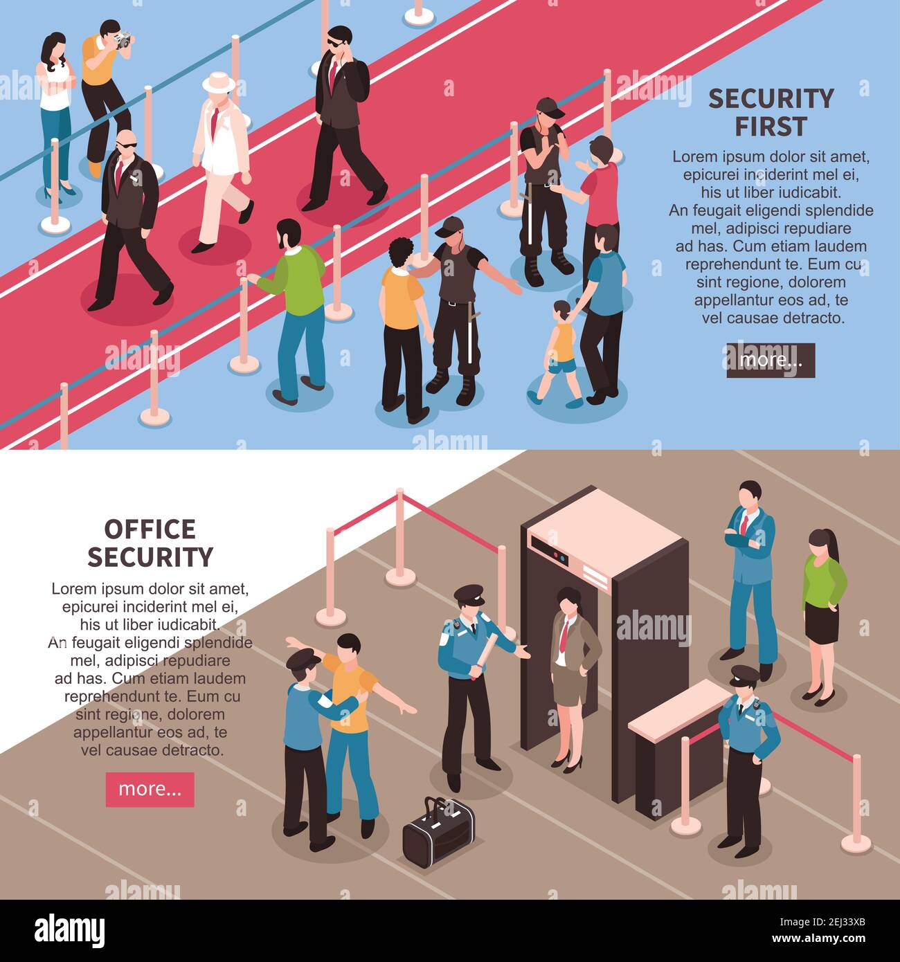 Isometric security banners collection with images of people walking ...