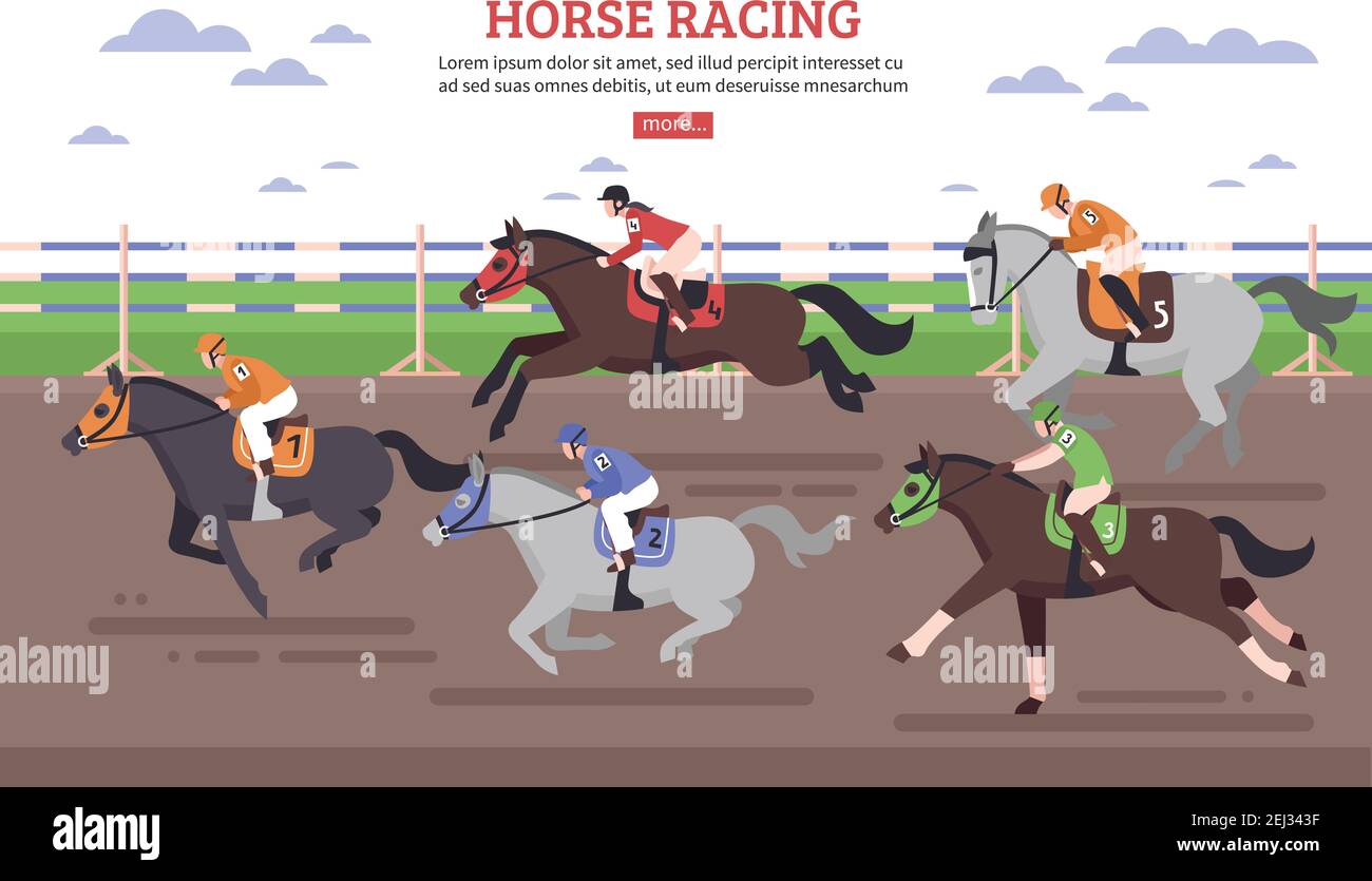 Horse racing on hippodrome scene with riders in gear at racehorses ...