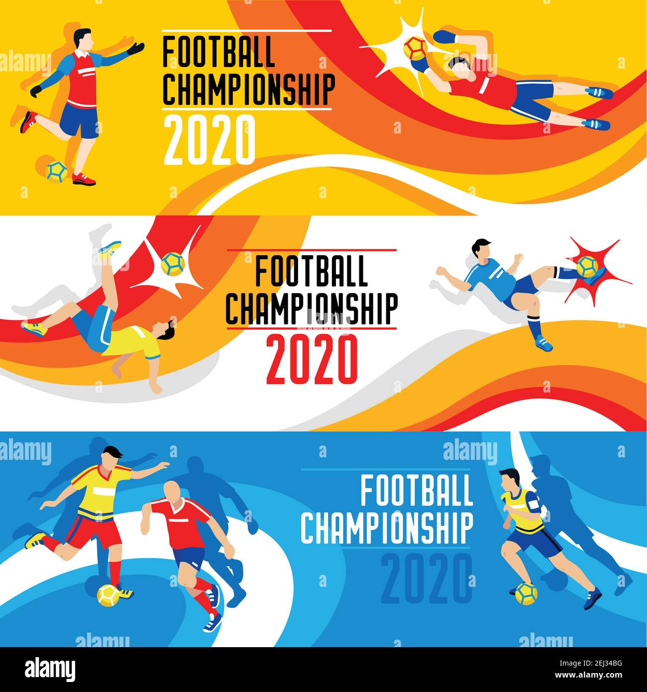 Football soccer horizontal banners set with player characters in ...