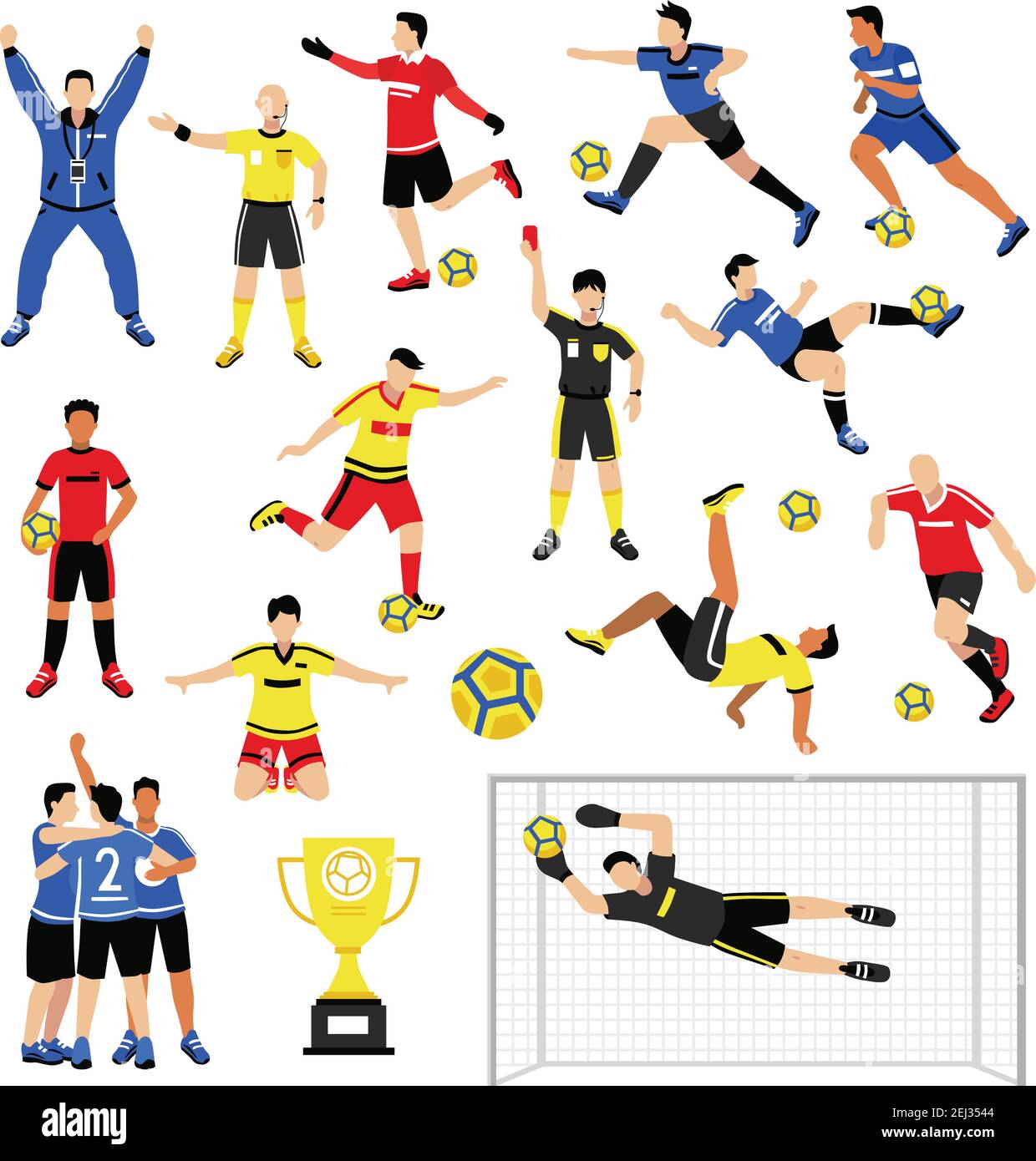 Football soccer player set of isolated faceless human characters of ...