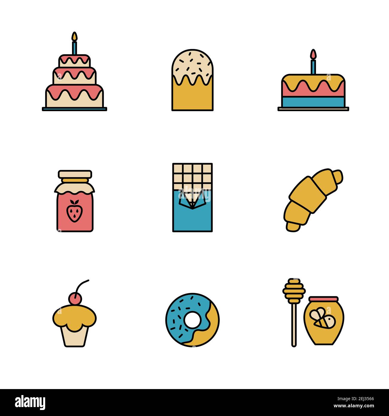 Set of Simple colored delicious sweet food icon in trendy line style ...