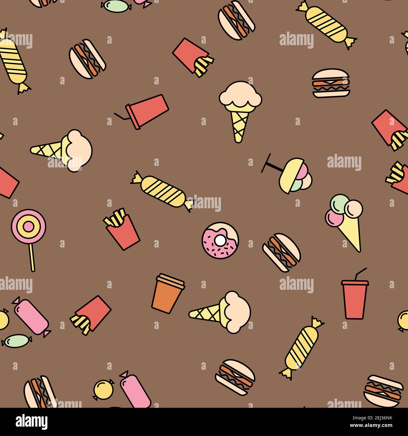 Simple Food and Drink Icon Seamless Pattern Background. Vector ...